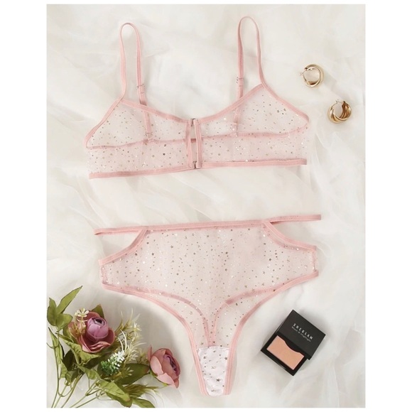 Intimates & Sleepwear | Pink See Through Star Print Set New | Poshmark